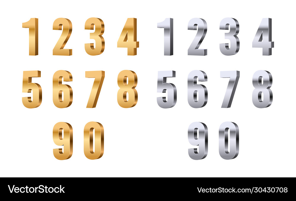 3d numbers gold silver digits stylish beauty Vector Image