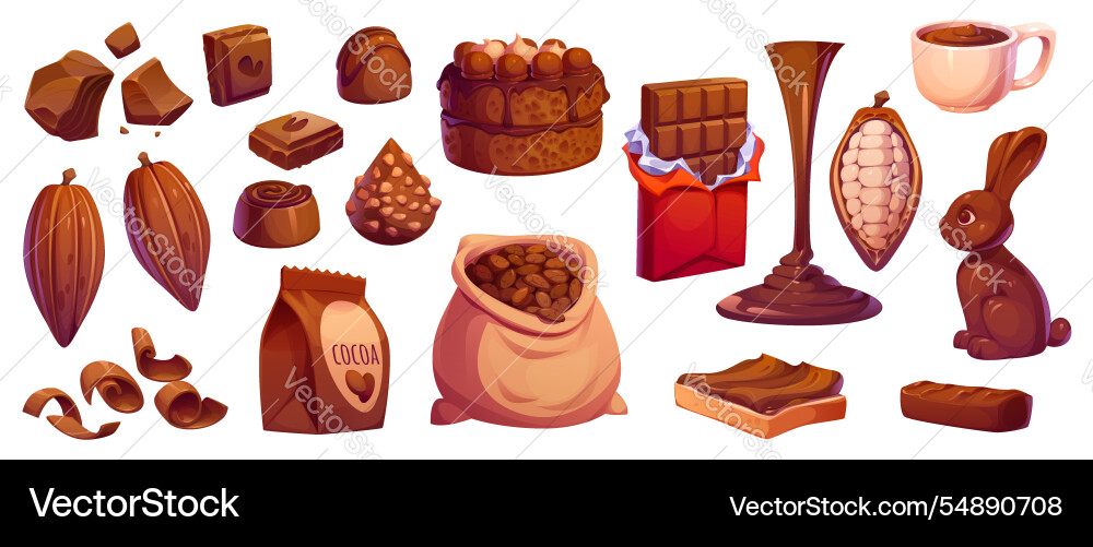 Cartoon chocolate and cocoa candies bars cake Vector Image