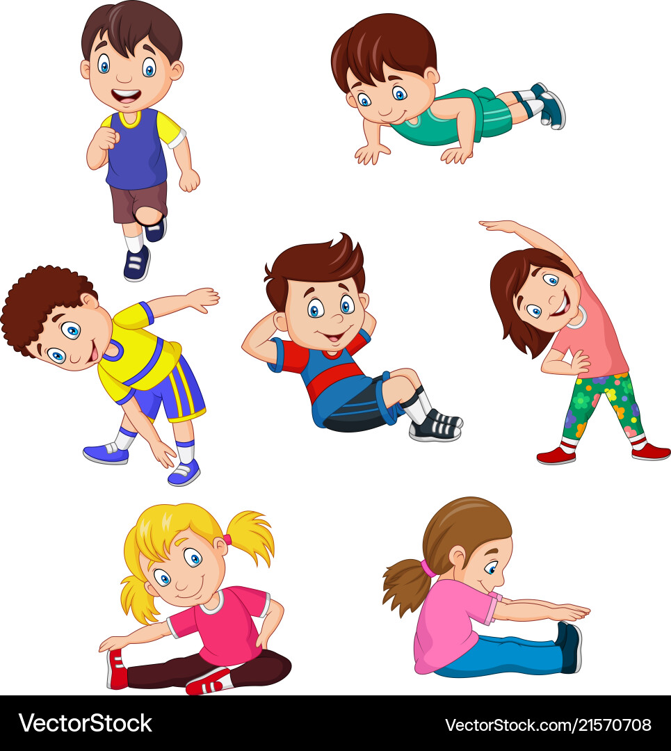 Cartoon kids yoga with different poses Royalty Free Vector