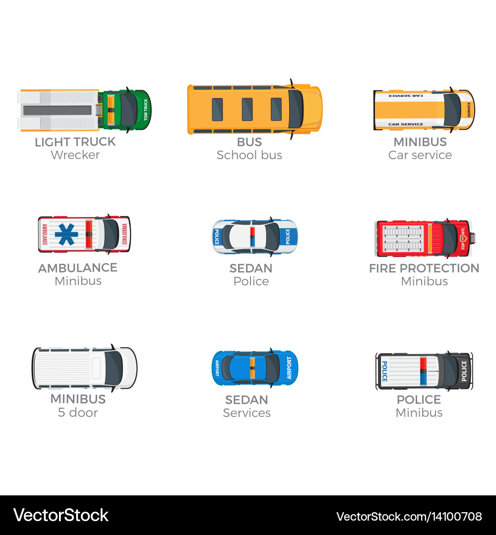 Emergency vehicles top view icons set Royalty Free Vector