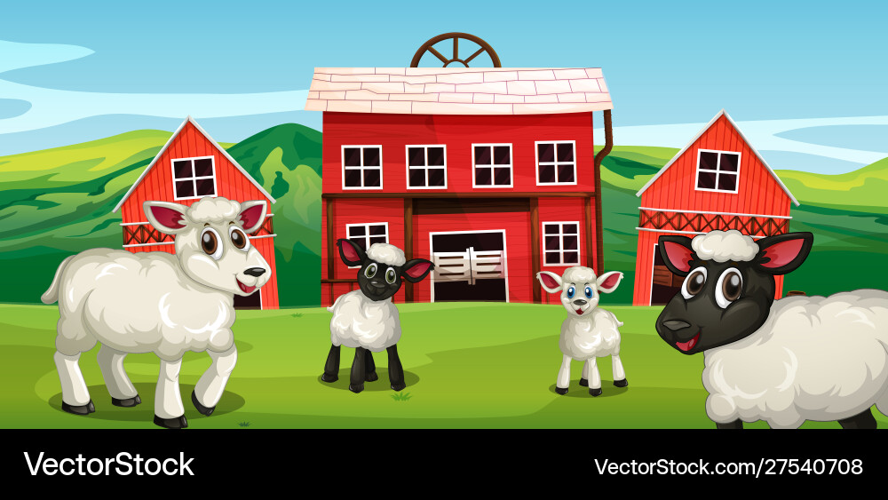 Farm scene with sheep Royalty Free Vector Image