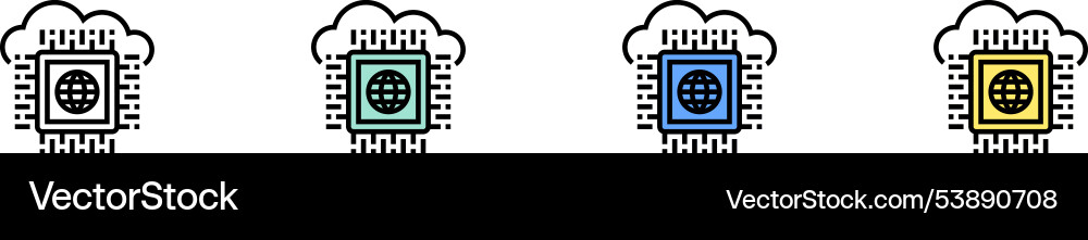Processor icon outline green blue and yellow Vector Image