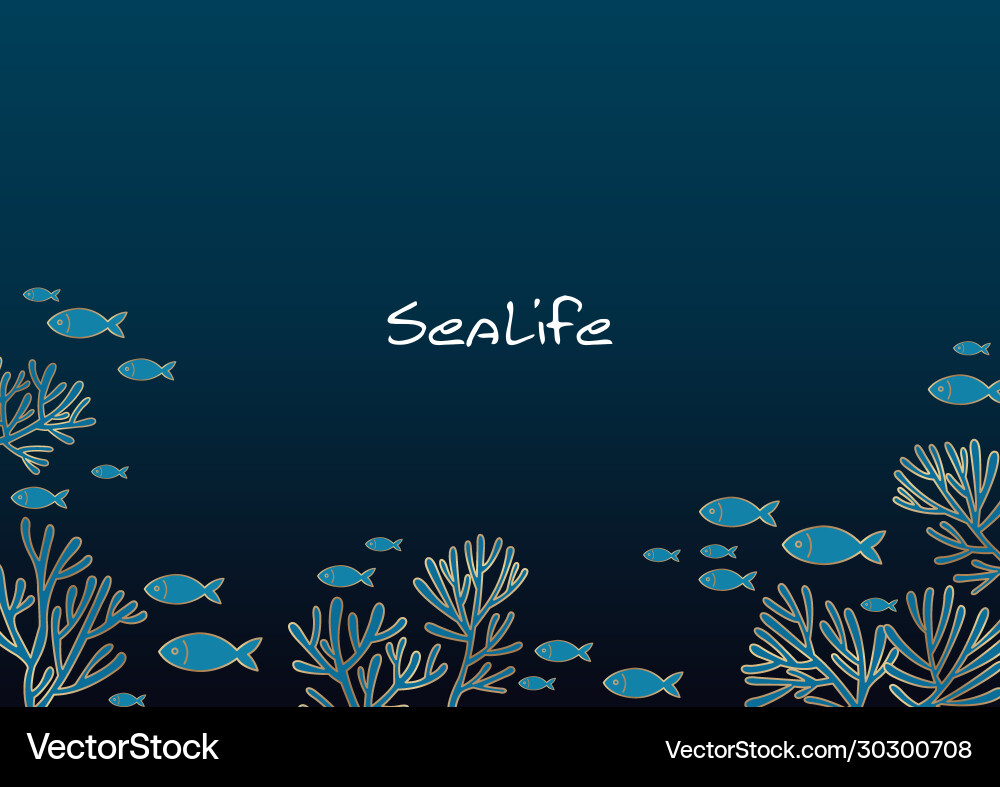 School fish with coral reef border in deep sea Vector Image