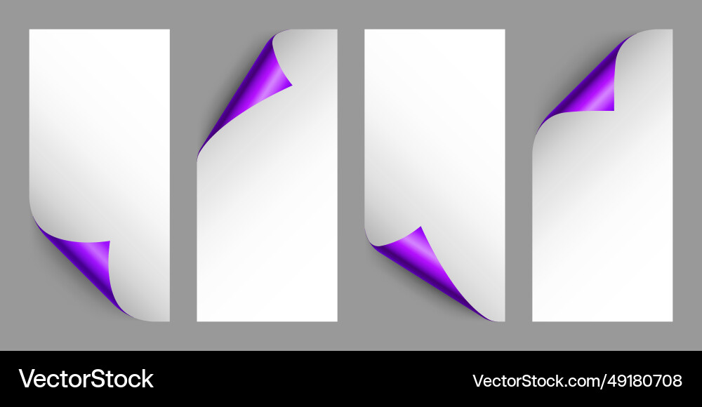 Set of violet paper curls curled page corner Vector Image