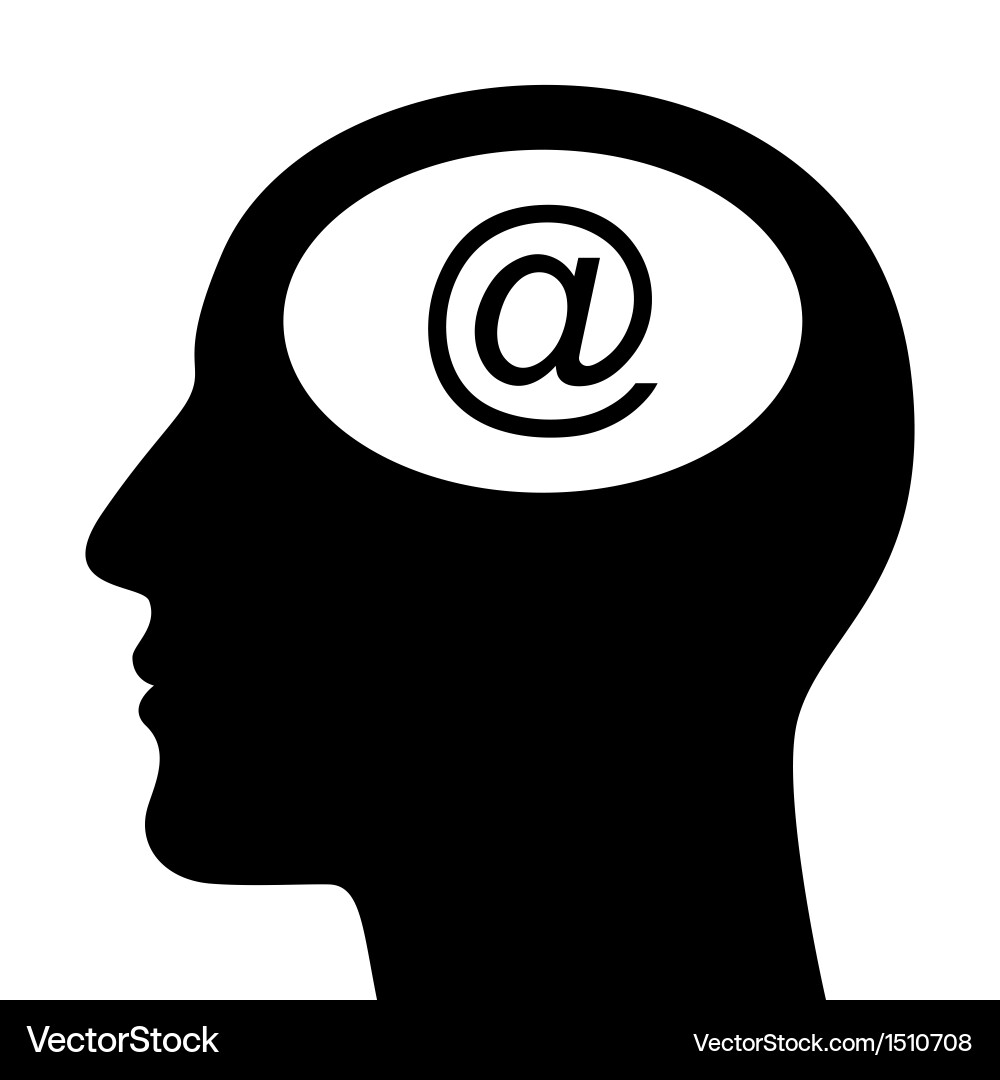Silhouette of head with email sign Royalty Free Vector Image
