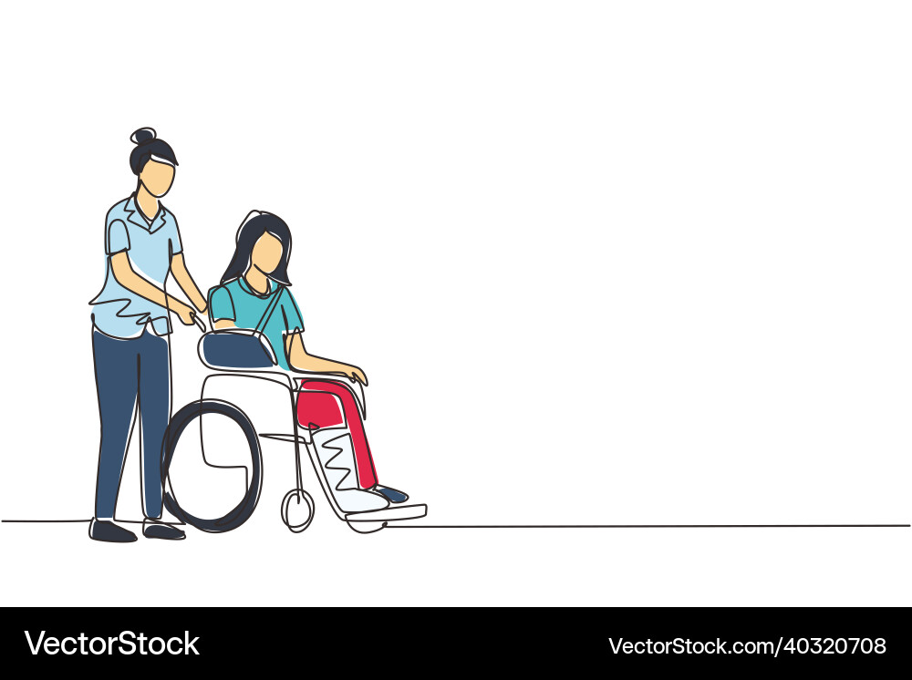 Single continuous line drawing disabled woman Vector Image