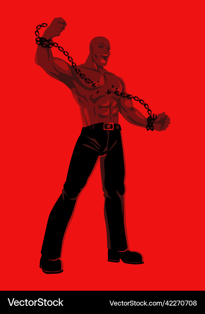 Strongman breaking chains Royalty Free Vector Image