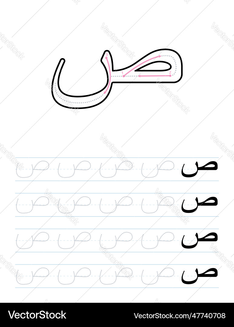Tracing arabic letters worksheet for kids Vector Image