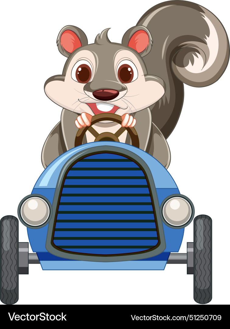 Cartoon squirrel driving a vintage blue car Vector Image