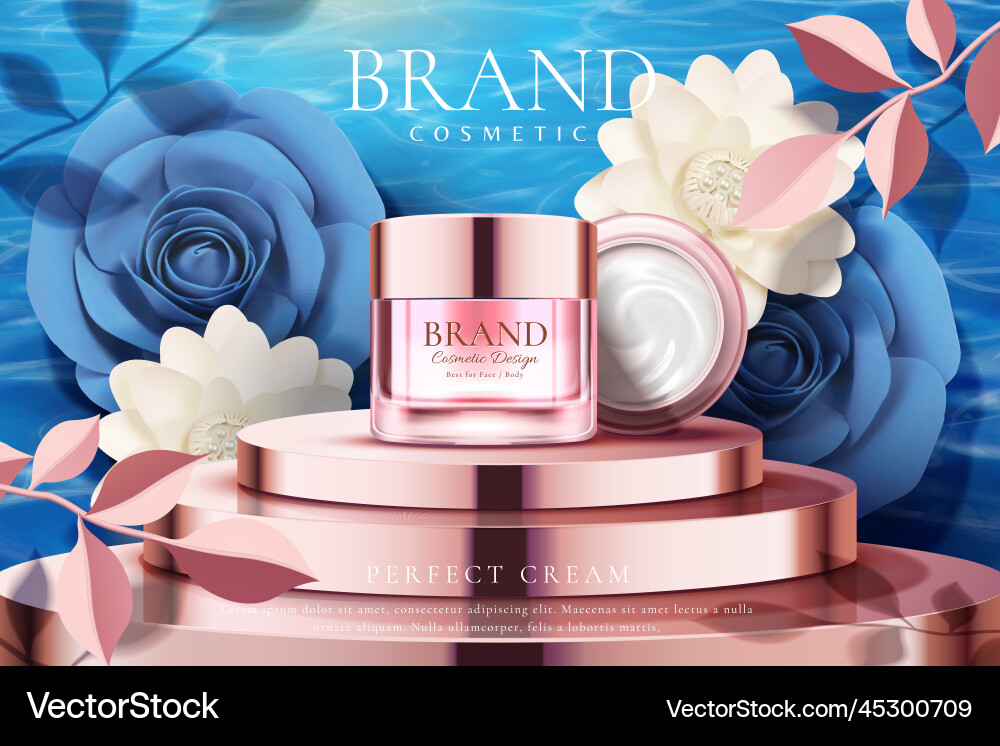 Cream jar ads on podium Royalty Free Vector Image