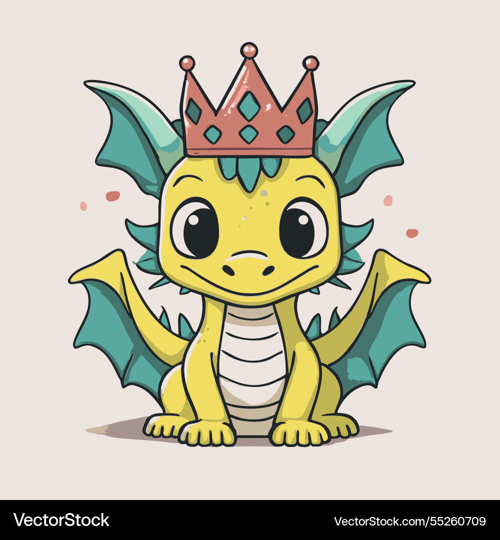 Cute dragon with crown Royalty Free Vector Image