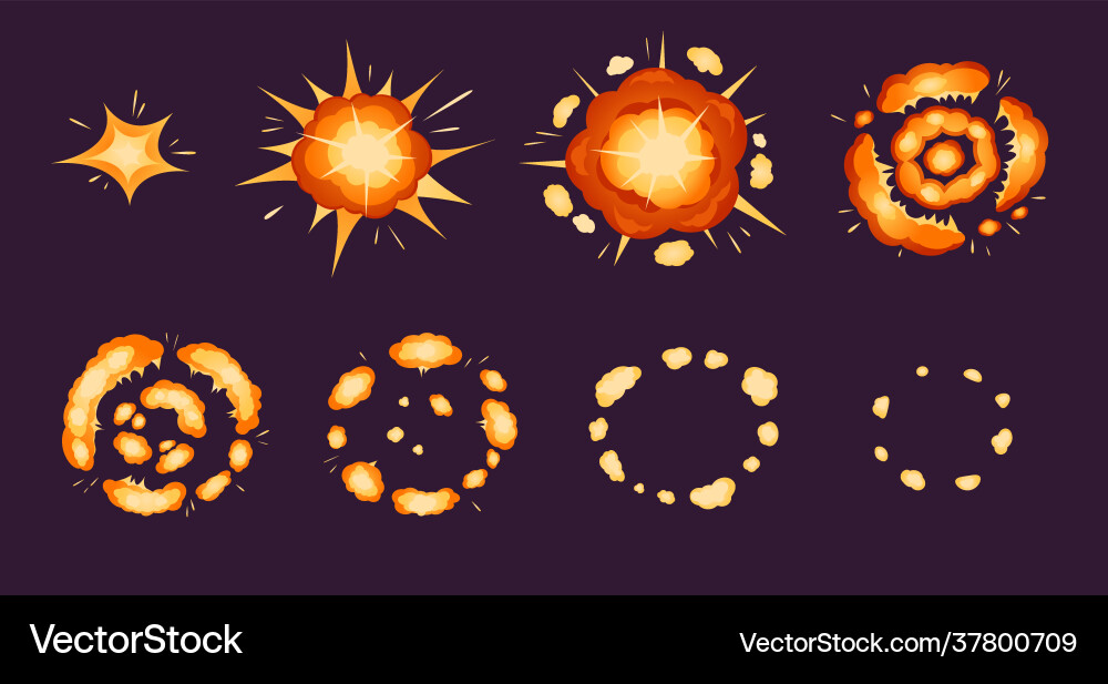 Explosion animation cartoon bomb exploding effect Vector Image