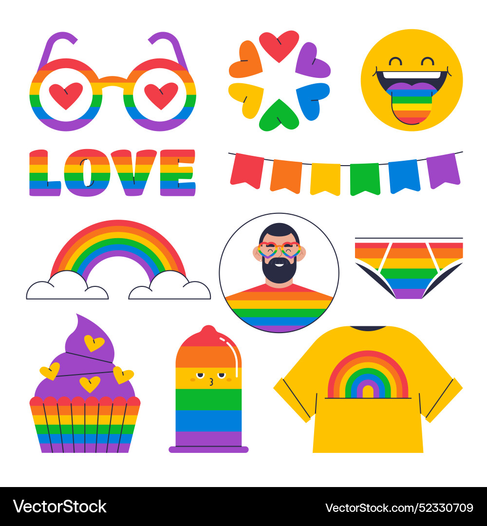 Flat pride month elements collection Royalty Free Vector