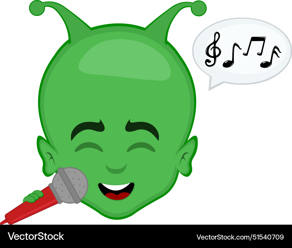 Green alien et head cartoon singing microphone Vector Image