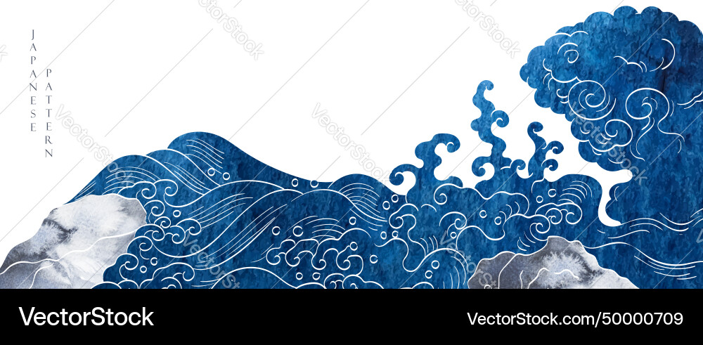 Japanese background with blue watercolor texture Vector Image