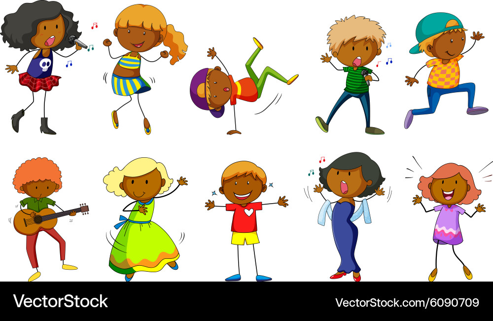 Set of kids singing and dancing Royalty Free Vector Image