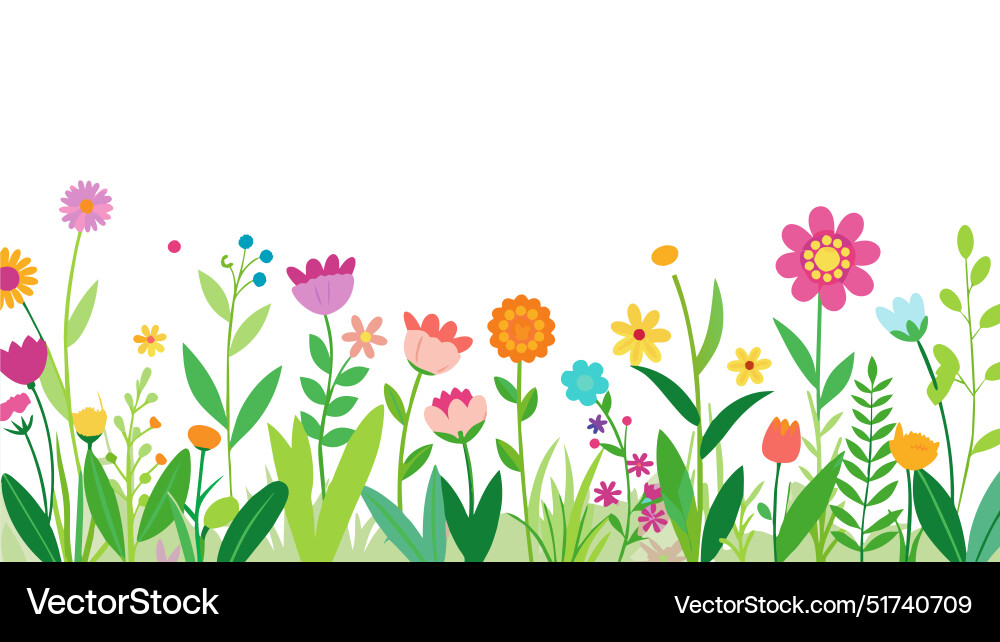 Spring flower border seamless blooming colorful Vector Image