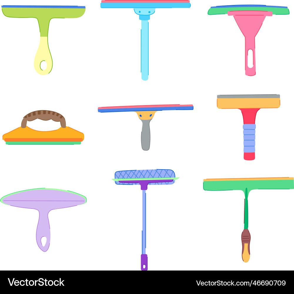 Squeegee glass set cartoon Royalty Free Vector Image