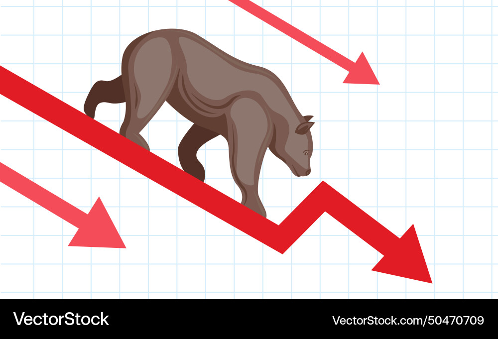 Stock market fall with bear Royalty Free Vector Image