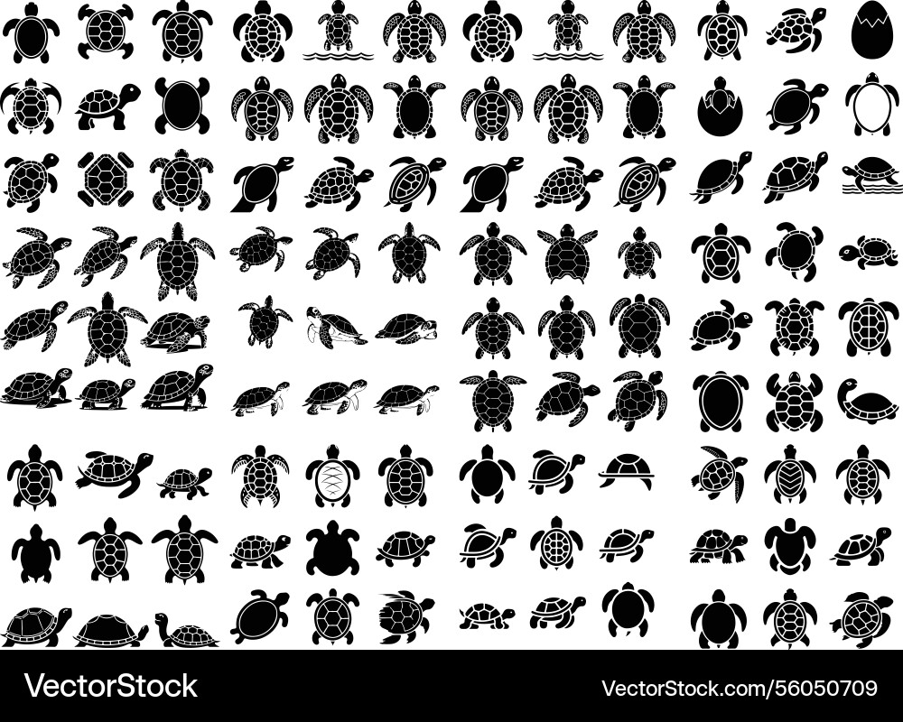 Turtle icon black line art logo set Royalty Free Vector