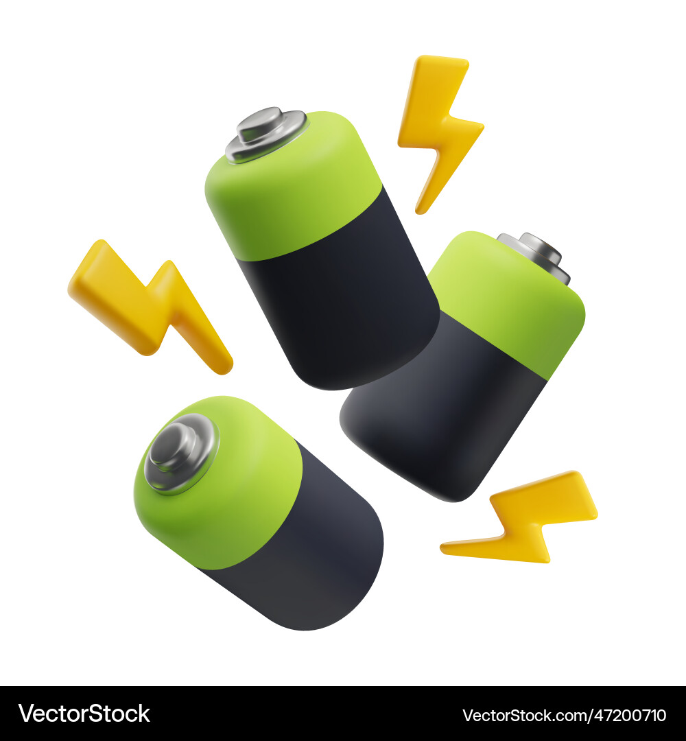 Black green batteries and lightnings 3d style Vector Image