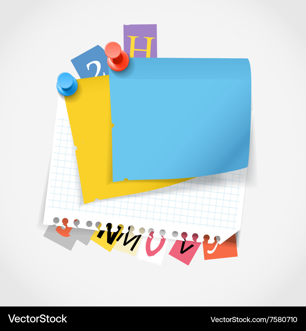 Blank paper stickers and color letters Royalty Free Vector