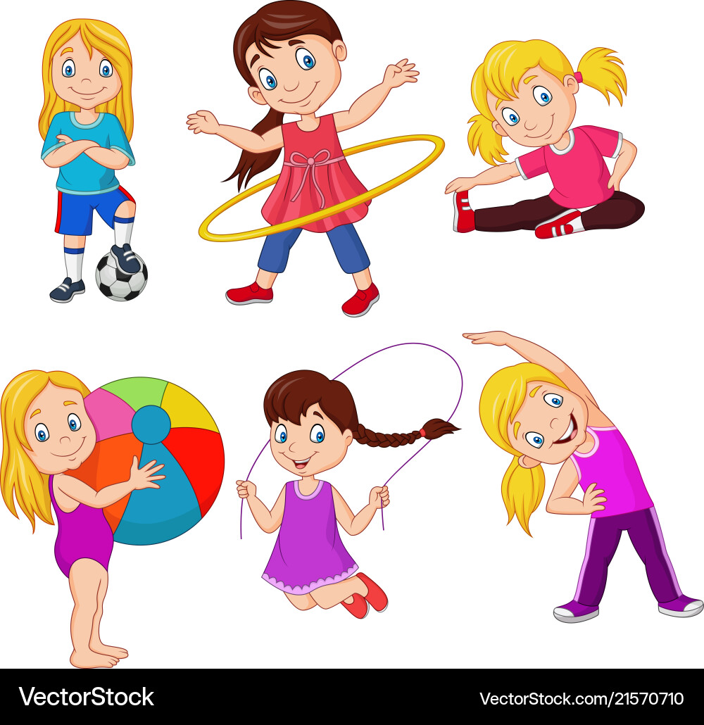Cartoon little girls with different hobbies Vector Image
