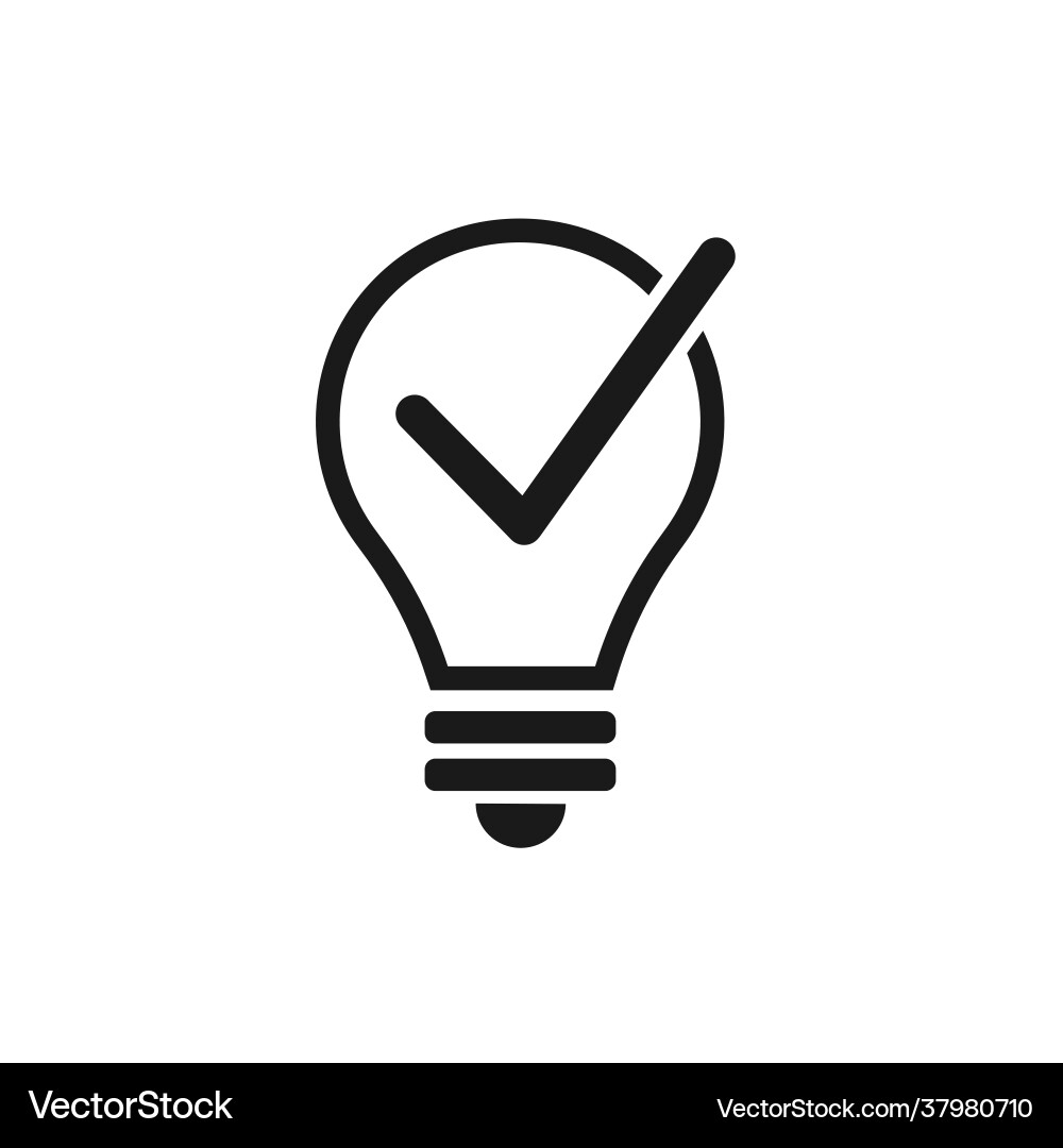 Check mark in light bulb icon idea concept Vector Image