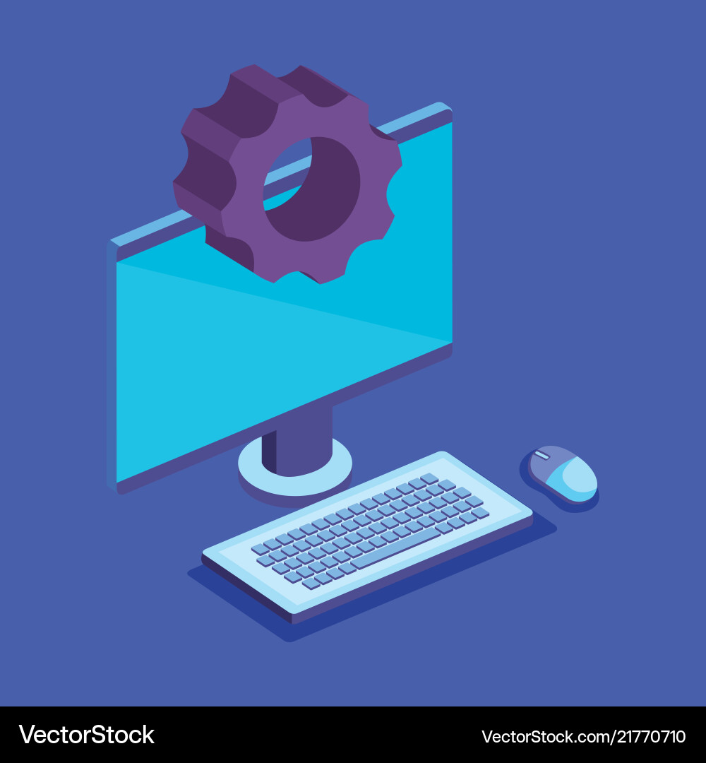 Computer desktop with gear icons Royalty Free Vector Image