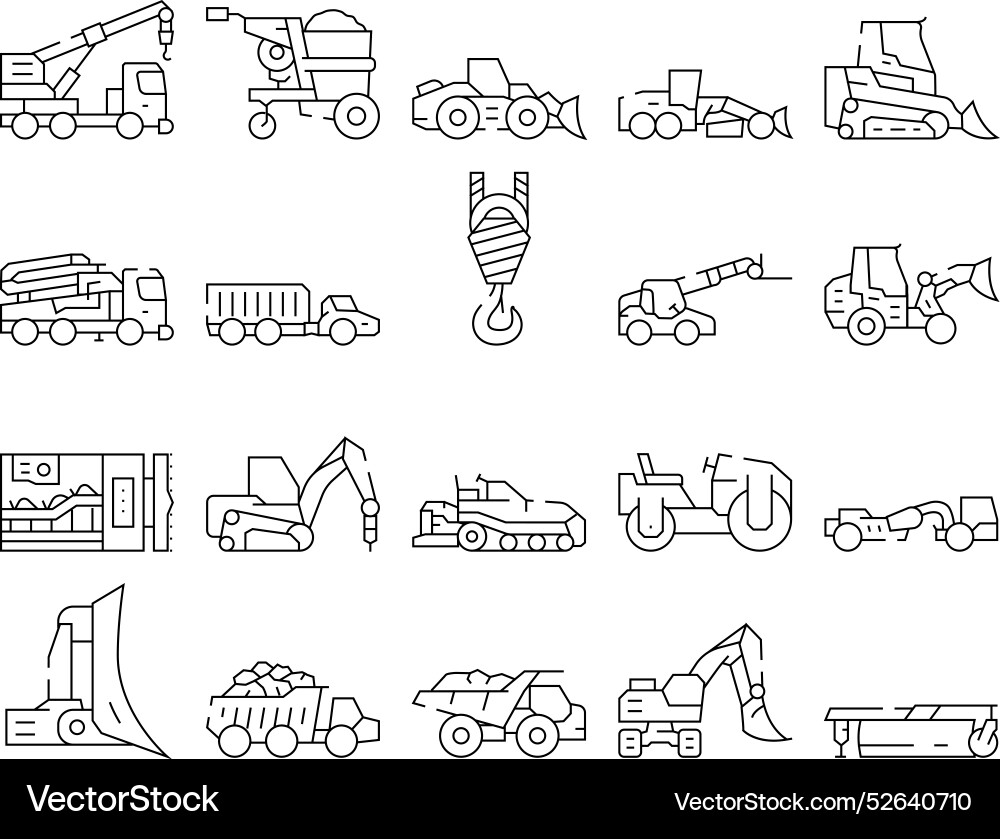 Construction vehicle heavy icons set Royalty Free Vector