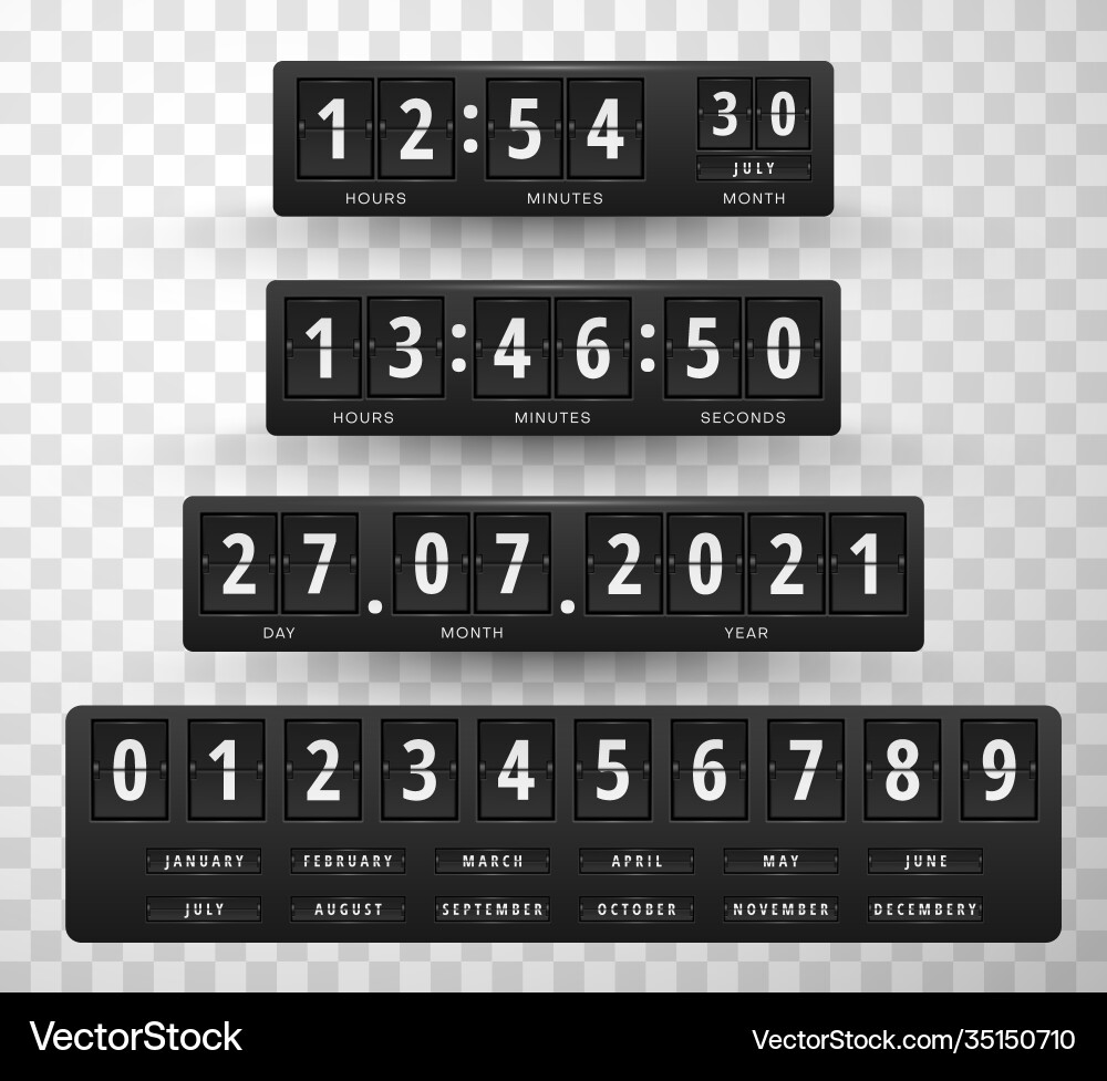 Countdown timer realistic set departure airport Vector Image