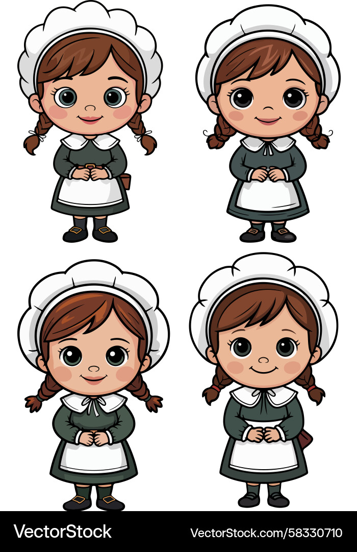 Four Cute Pilgrim Girls – Royalty-Free Vector | VectorStock