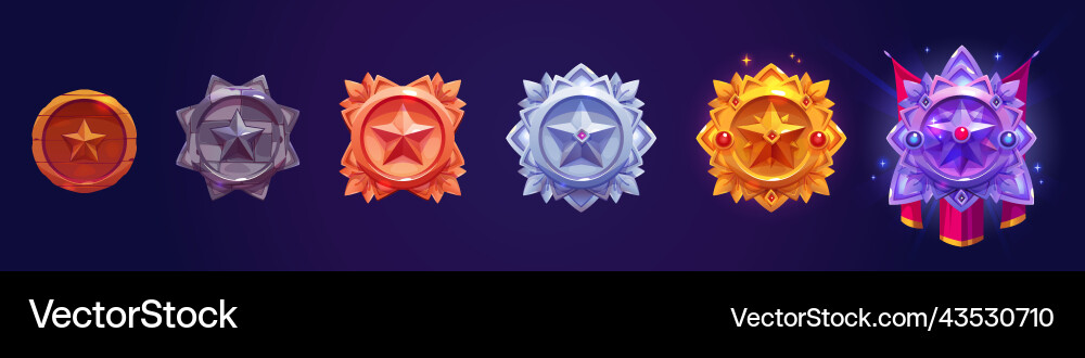 Game ranking badges with star and fantasy frame Vector Image