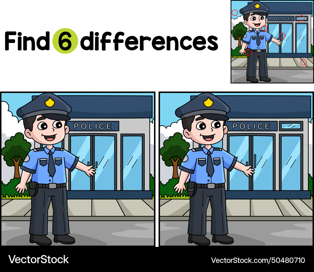 Happy policeman find the differences Royalty Free Vector