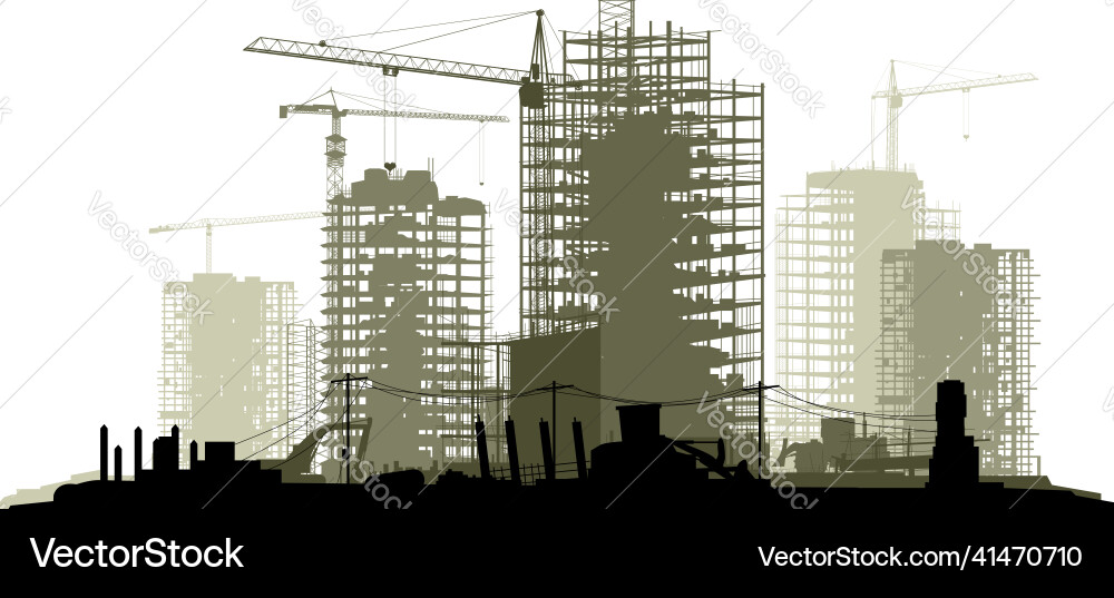 Line of construction site with crane and building Vector Image