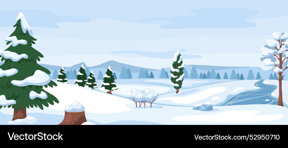 Winter landscape snow covered trees and shrubs Vector Image