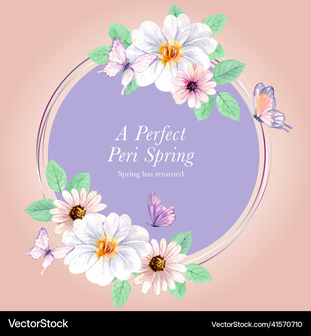 Wreath template with peri spring flower Royalty Free Vector