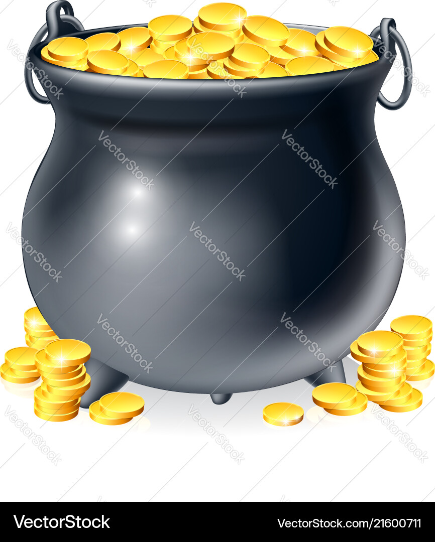 Cauldron full of gold coins Royalty Free Vector Image