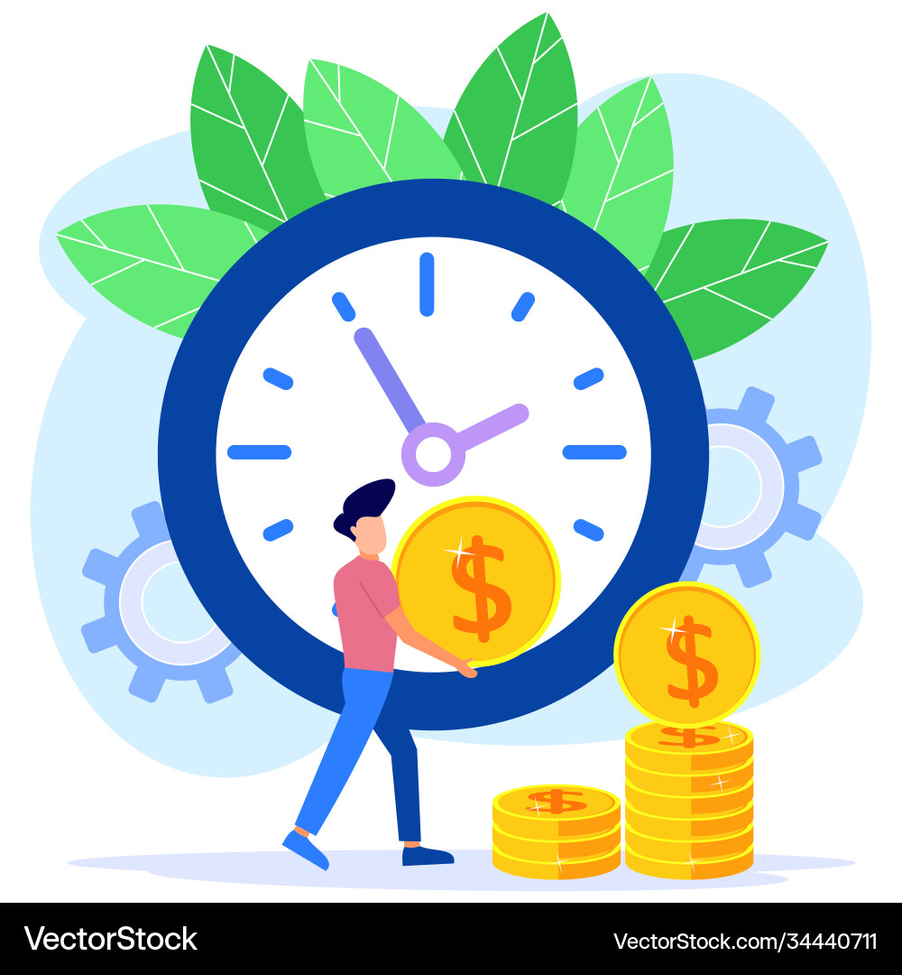 Graphic cartoon character time is money Royalty Free Vector