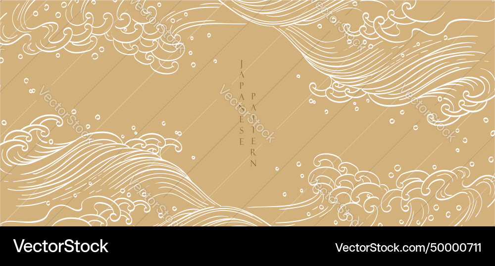 Hand drawn wave with japanese pattern gold Vector Image