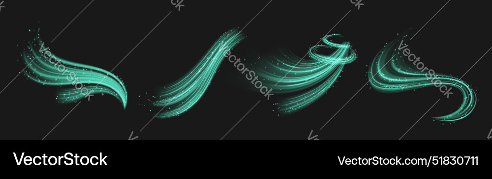 Turquoise air flows set on black background Vector Image
