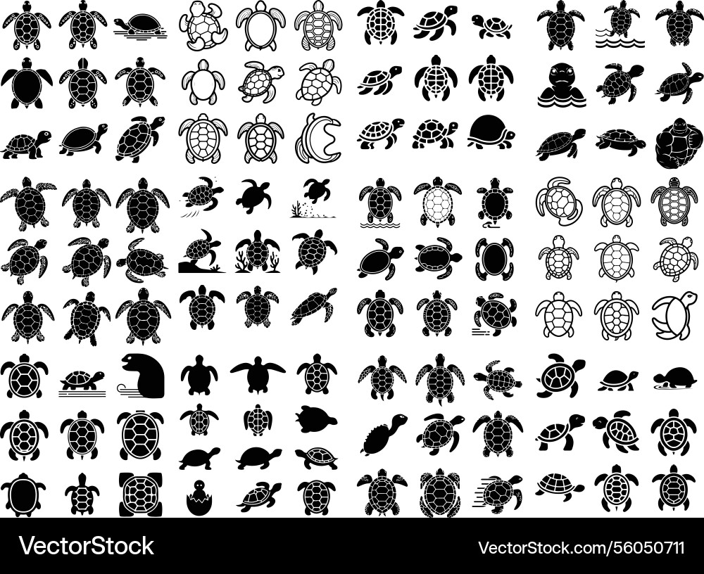 Turtle icon black line art logo set Royalty Free Vector
