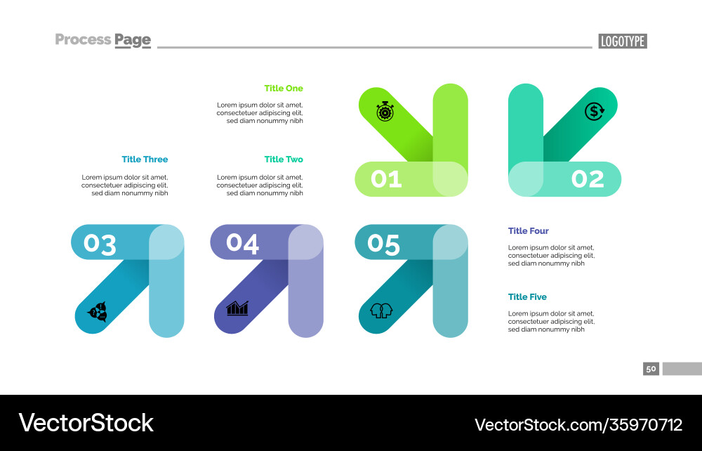 Arrow diagram with five elements Royalty Free Vector Image