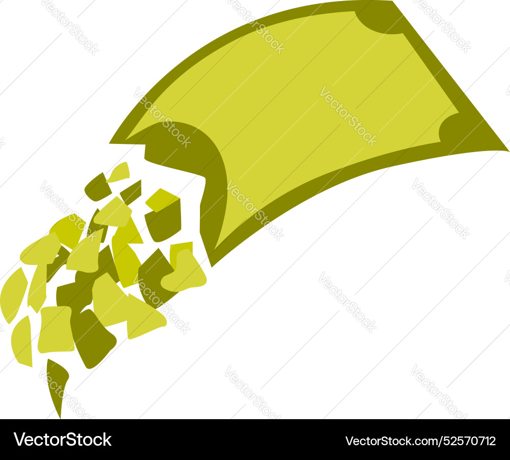 Banknote breaking into pieces showing financial Vector Image