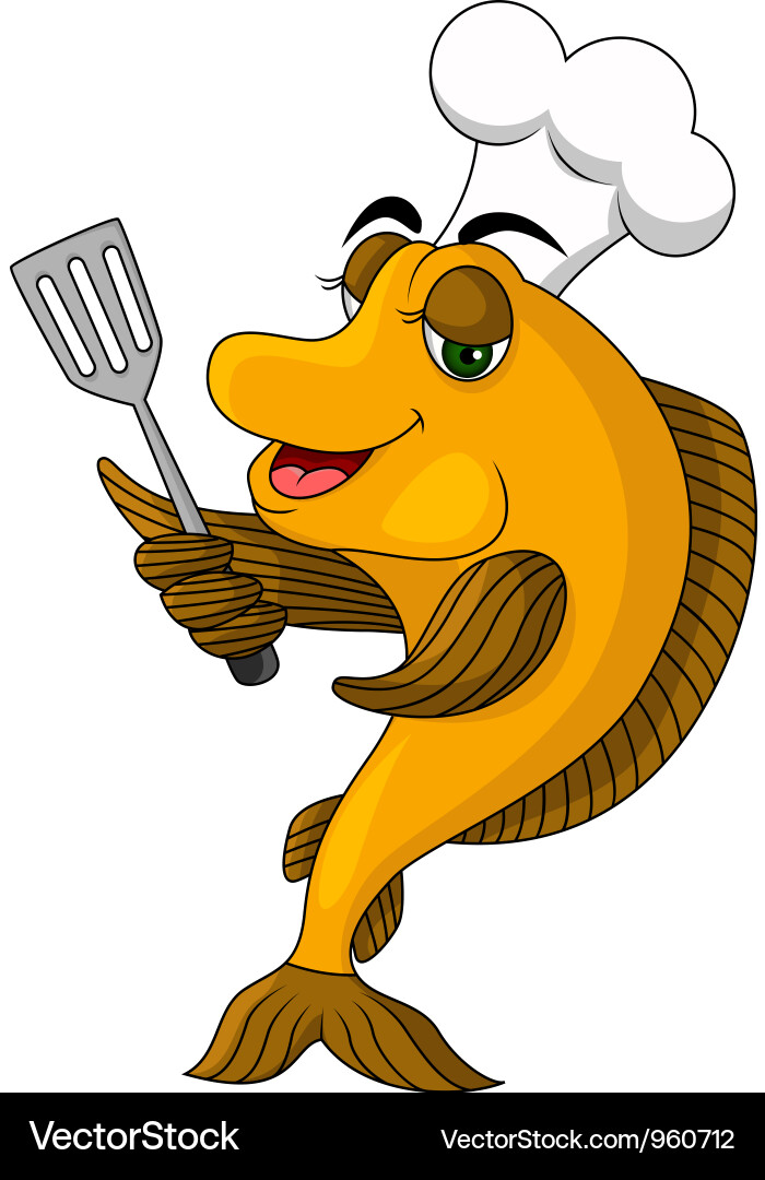Cartoon cook fish Royalty Free Vector Image - VectorStock