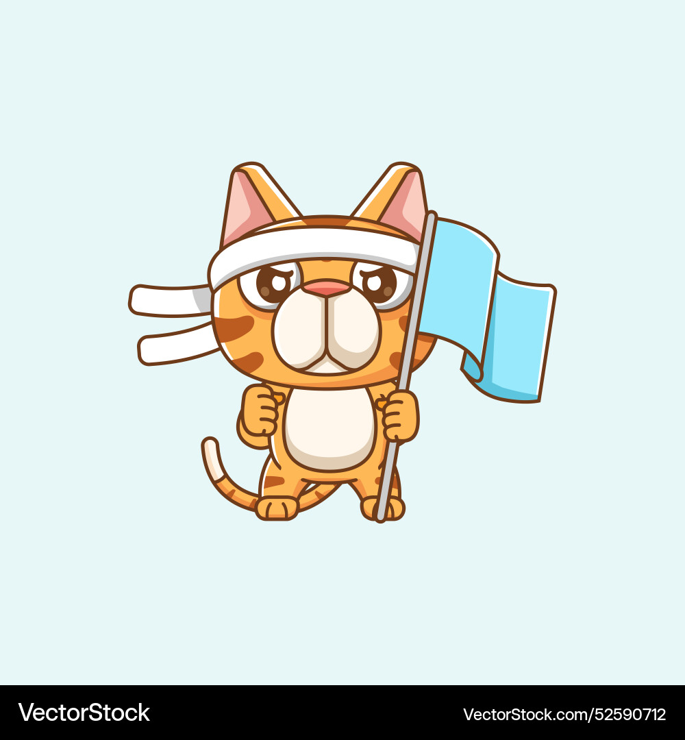 Cute stray cat shouting with the flag Royalty Free Vector