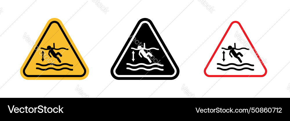 Deep water warning sign icon set alert for areas Vector Image