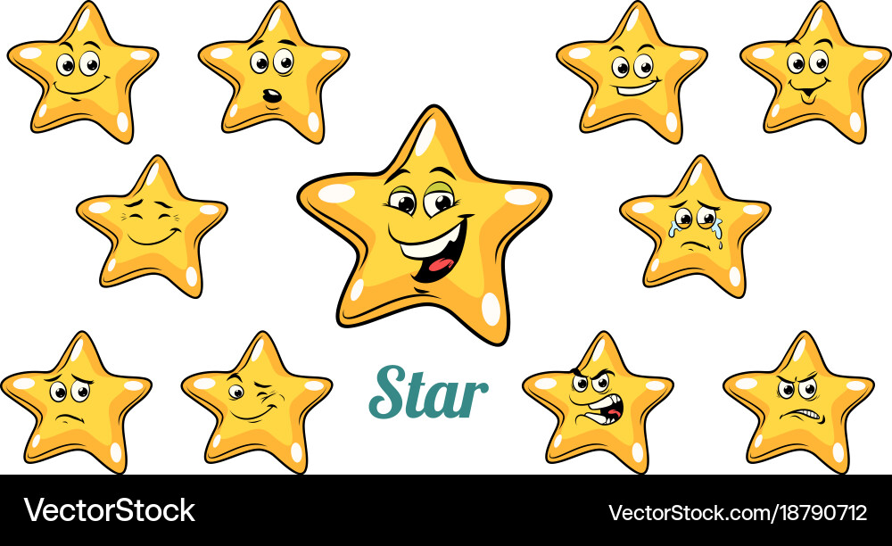Gold star emotions emoticons set isolated on white