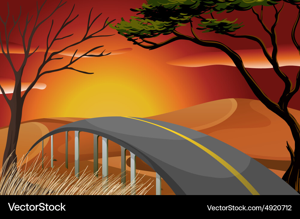 Sunset and road Royalty Free Vector Image - VectorStock