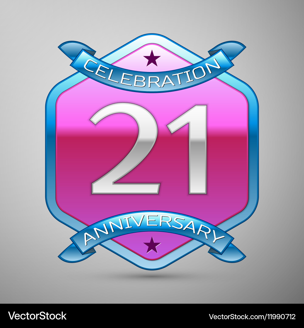 Twenty one years anniversary celebration silver Vector Image